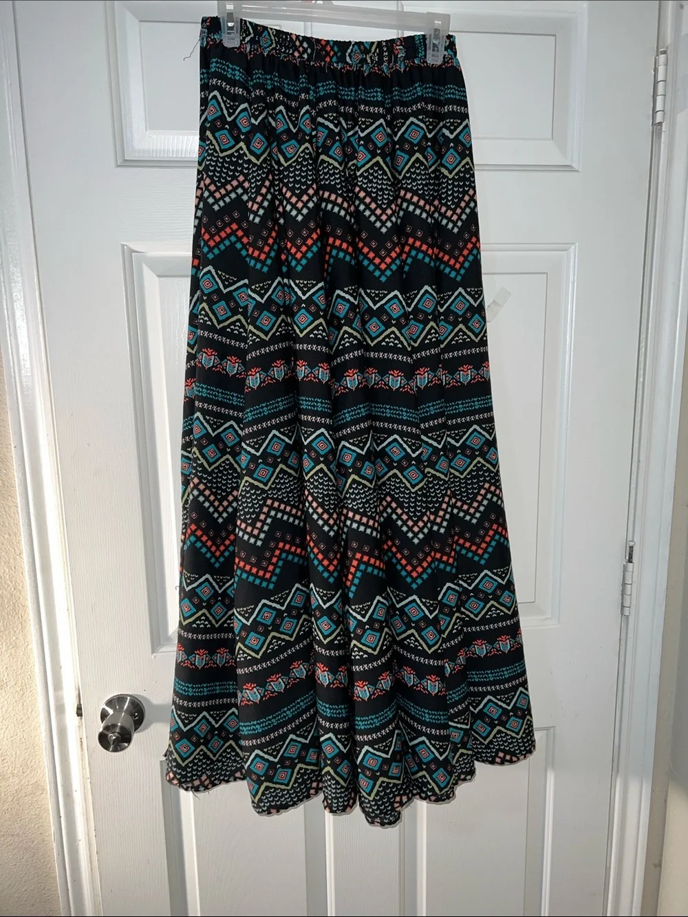 Magic | Skirts | Magic Black Maxi Skirt With Teal And Coral Aztec Print ...